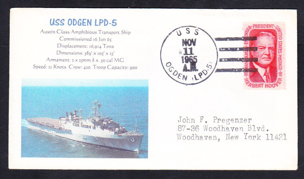 Amphibious Transport Dock Ship USS OGDEN LPD-5 Naval Cover MhCachets 1 MADE
