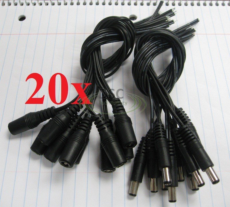 10x Male and Female DC Pigtail for CCTV Camera Power