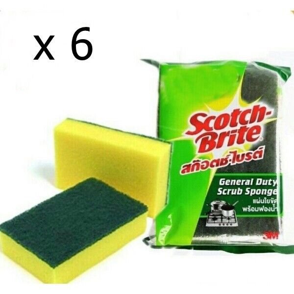 6 x Scotch Brite 3M Pads- Scrubbing Sponges Dish Washing Cleaners - 4 x ...