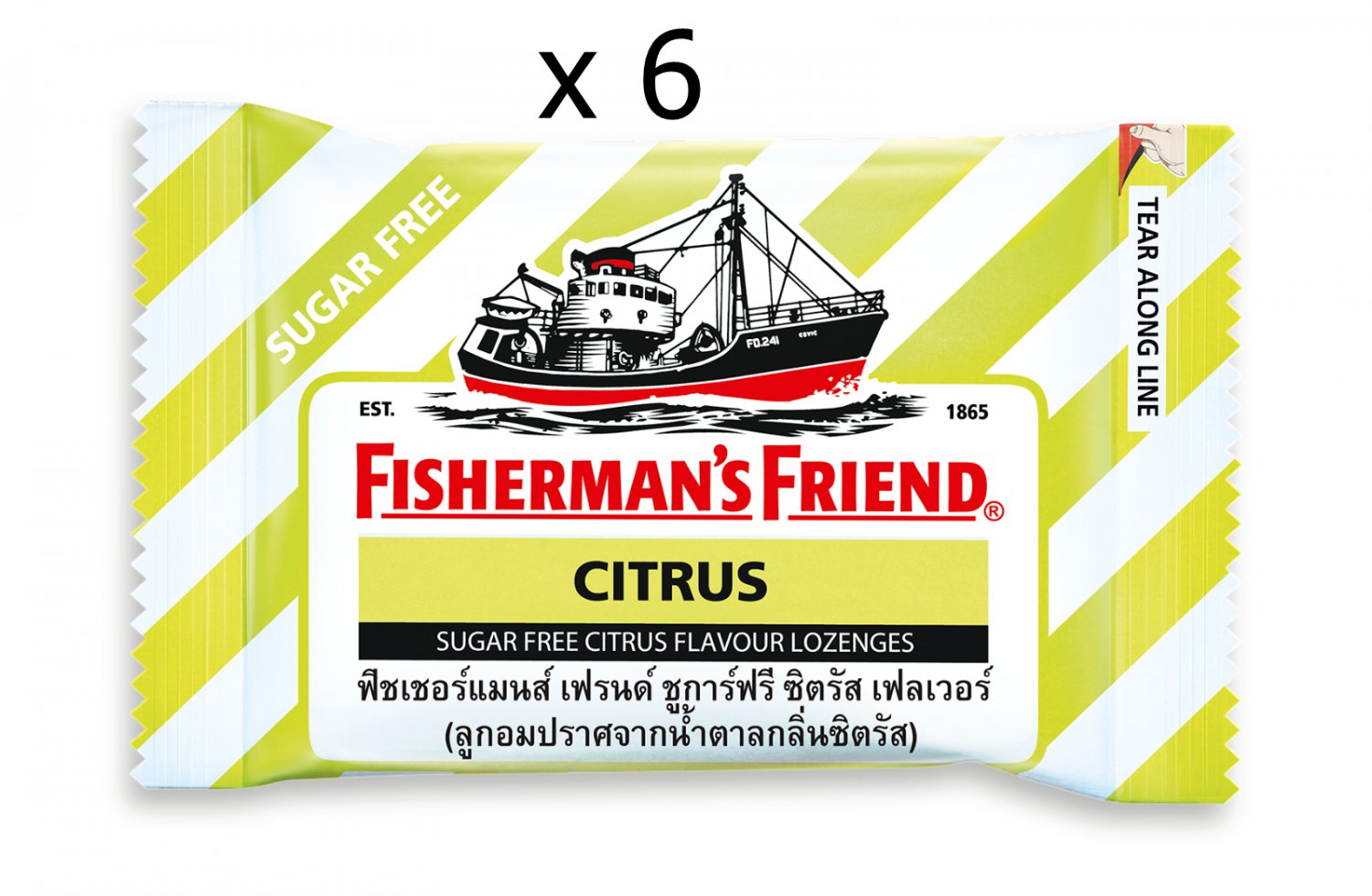6 x Fisherman's Friend Citrus Flavor Lozenges Sore Throat Cough Relief
