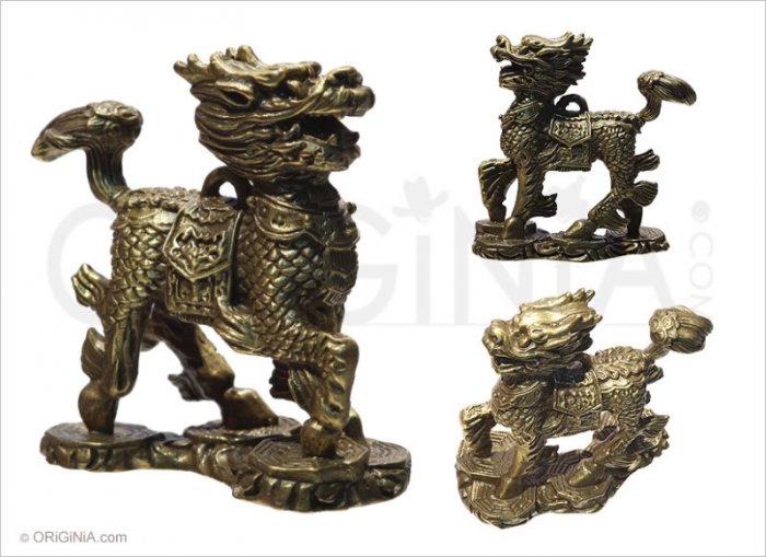 Chinese Kirin Chi Lin Baguas Asian Brass Décor Oriental
