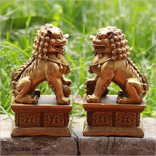 Chinese Foo Fu Dogs Protection Feng Shui Brass Statues