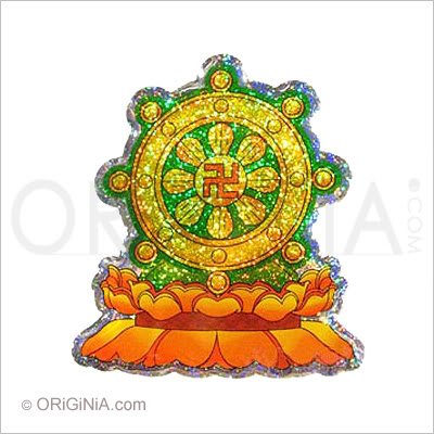 Sticker Buddhist Dharma Wheel on Lotus Holographic 2pcs