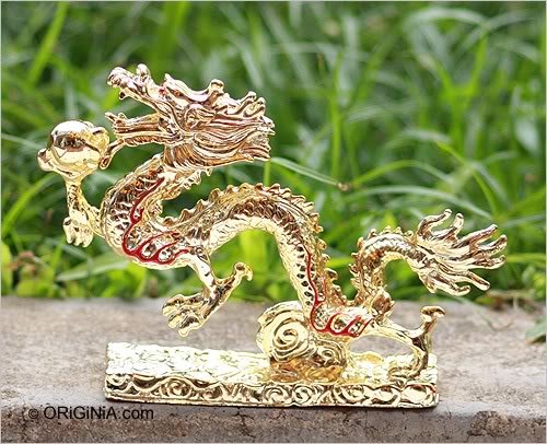 Chinese Golden Brass Dragon Flame Fireball Statue Asian