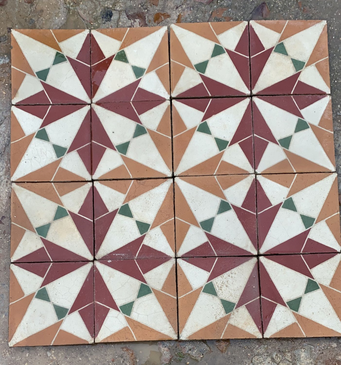 22 - ANTIQUE ENCAUSTIC SPANISH PATTERNED FLOOR TILES