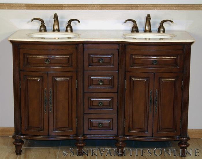 55" Camellia - Double Sink Bathroom Vanity Marble Top 0719