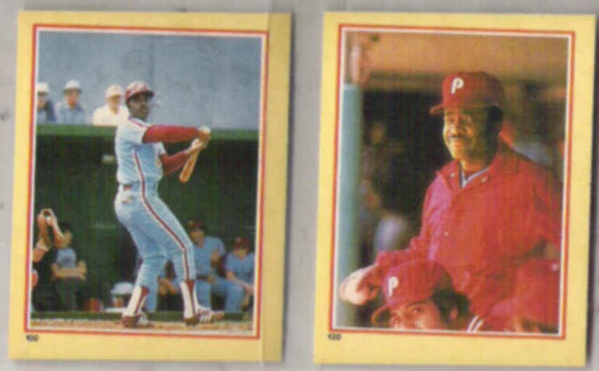 JOE MORGAN (2) 1984 Fleer mini Stickers #100 + #120. PHILLIES