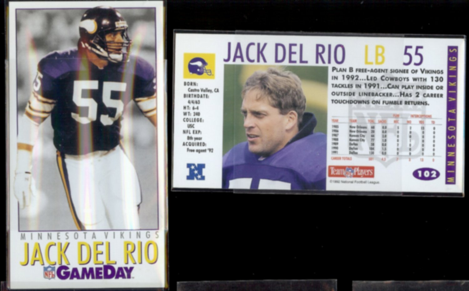 JACK DEL RIO (2) 1992 Game Day #102. VIKINGS