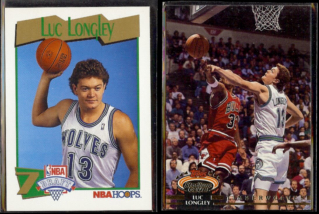 LUC LONGLEY 1991 Hoops Draft #552 + 1992 Stadium Club #103. TWOLVES