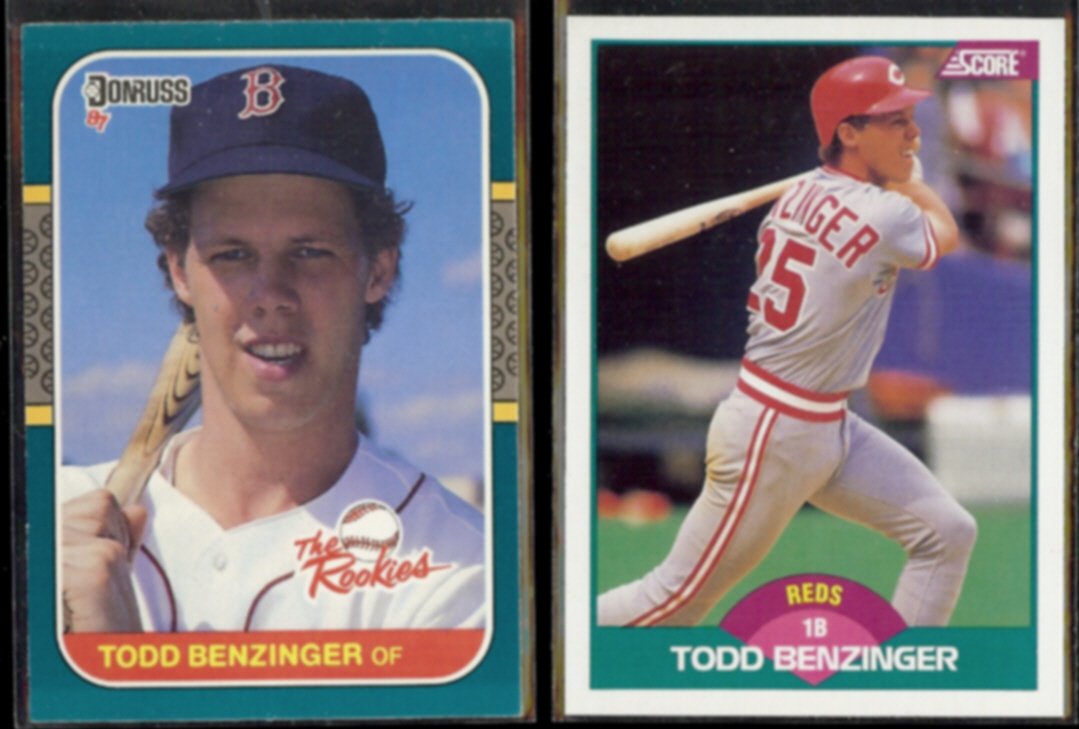 TODD BENZINGER 1987 Donruss Rookies + 1989 Score Traded. RED SOX / REDS