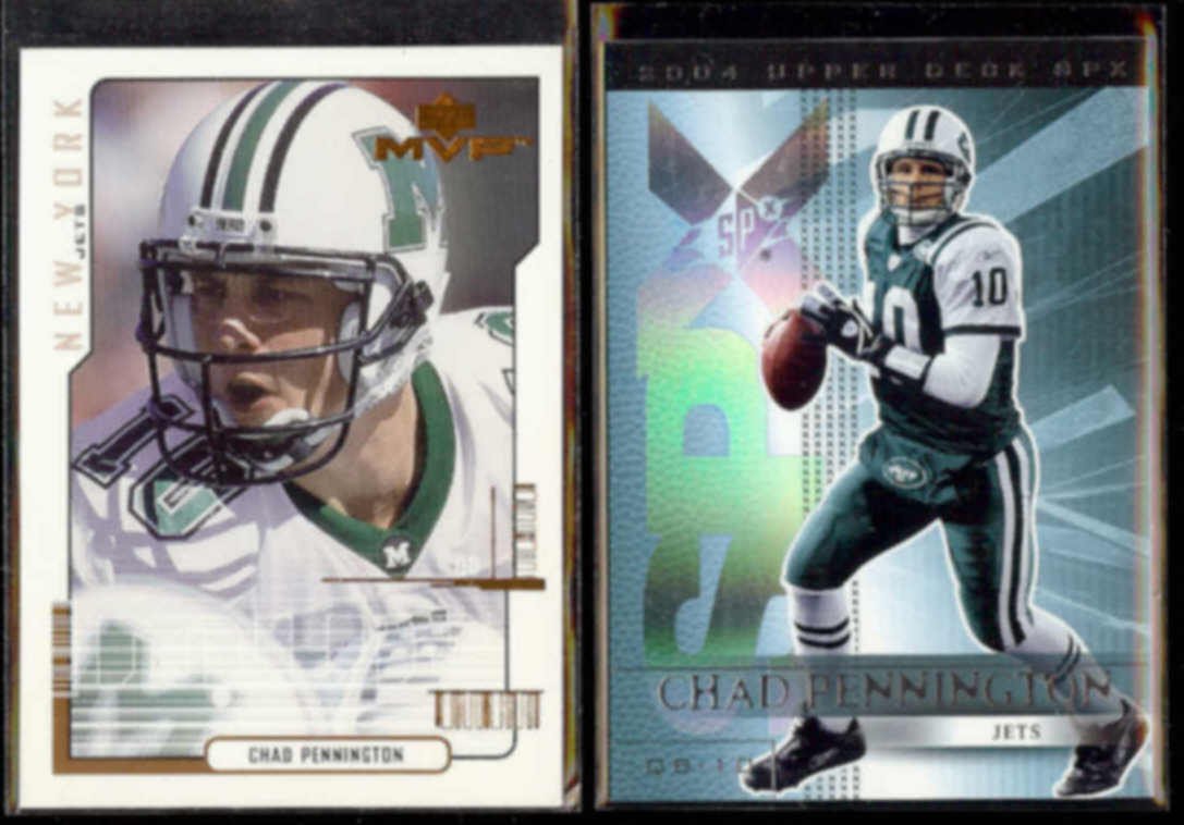 CHAD PENNINGTON 2000 Upper Deck MVP #208 + 2004 UD SPX #66. JETS