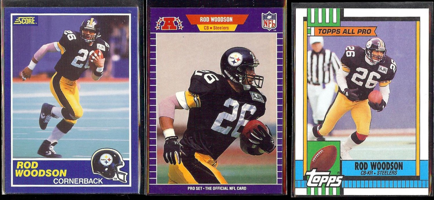 ROD WOODSON (3) Card Lot w/ 1989 Score + Pro Set + 1990 Topps. STEELERS