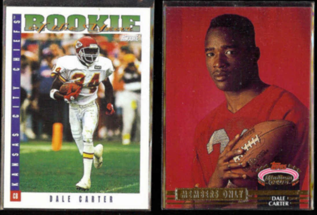 DALE CARTER 1993 Score ROY #417 + 1992 SC Members Only. CHIEFS