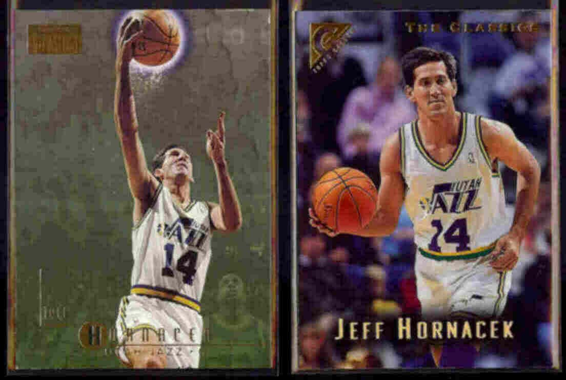 JEFF HORNACEK 1996 Skybox Premium #118 + 1995 Topps Gallery #89. JAZZ