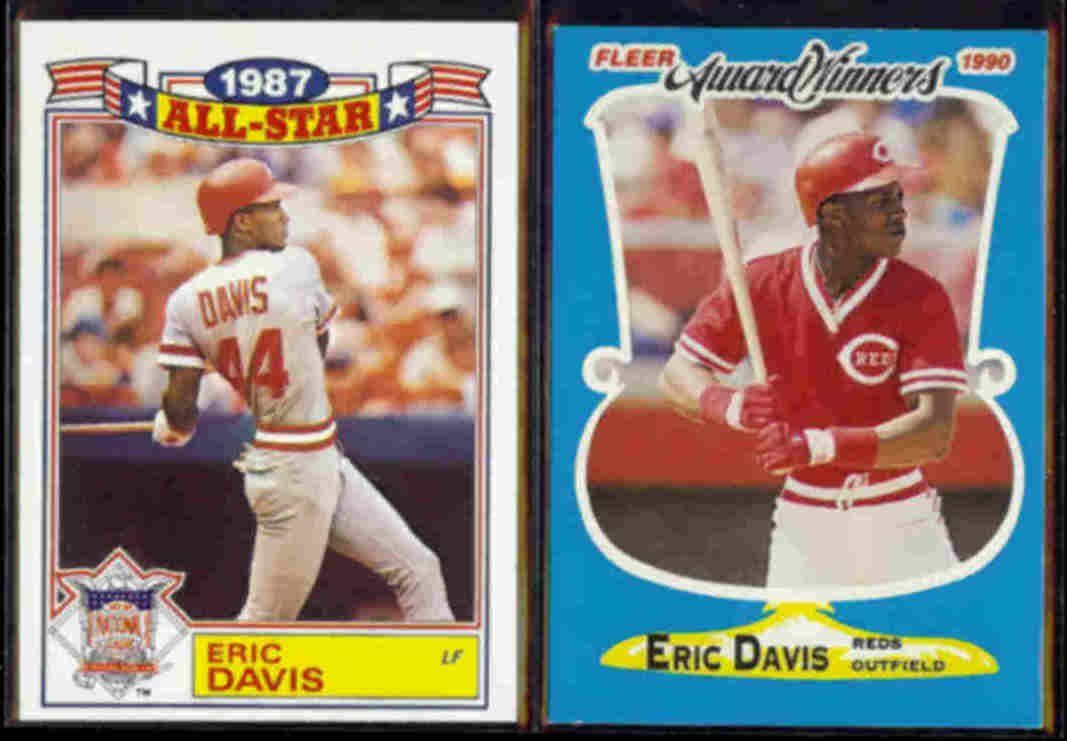 ERIC DAVIS 1988 Topps AS Glossy + 1990 Fleer Award WInner. REDS