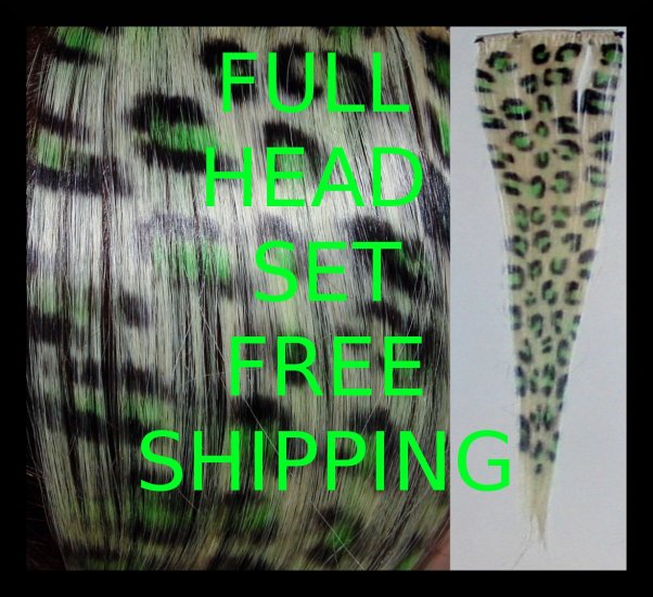 Clip in Hair Extensions 8 Piece SET 18" Green Leopard Print SCENE