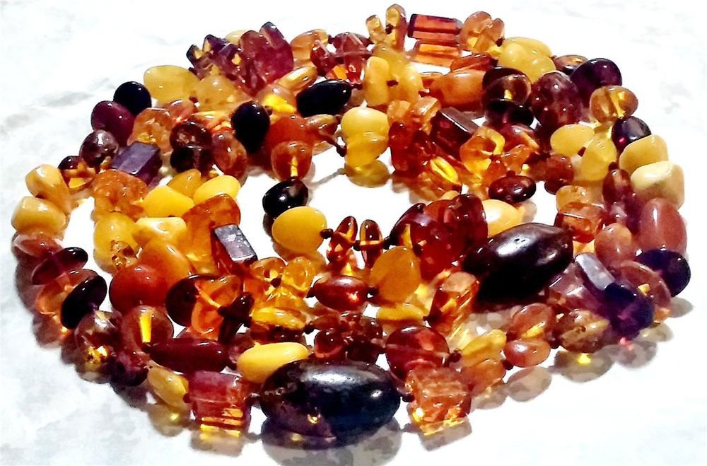 Vintage 46 inch long Mediterranean Baltic Honey Amber Nugget Bead