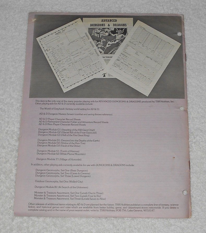 Player Character Record Sheets - Cover Sheet Only - Advanced Dungeons ... Player Character Record Sheets - Cover Sheet Only - Advanced Dungeons ...