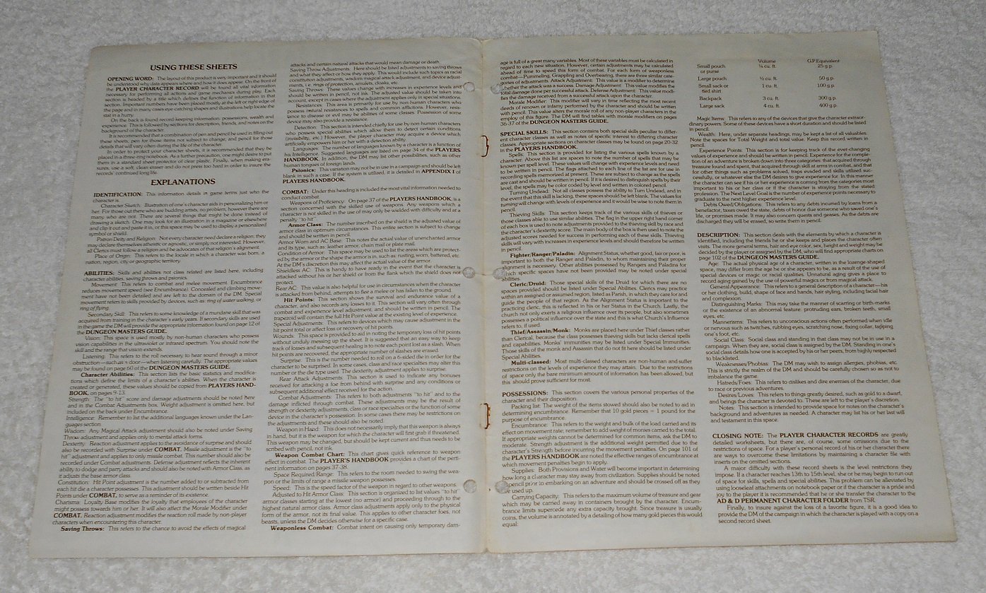 Player Character Record Sheets - Cover Sheet Only - Advanced Dungeons ... Player Character Record Sheets - Cover Sheet Only - Advanced Dungeons ...