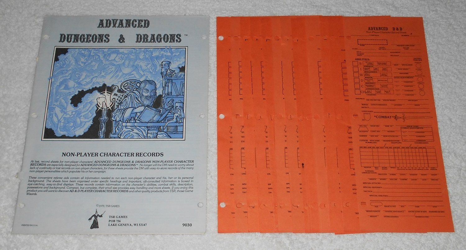 Non-Player Character Records - Advanced Dungeons & Dragons - TSR 9030 ... Non-Player Character Records - Advanced Dungeons & Dragons - TSR 9030 ...