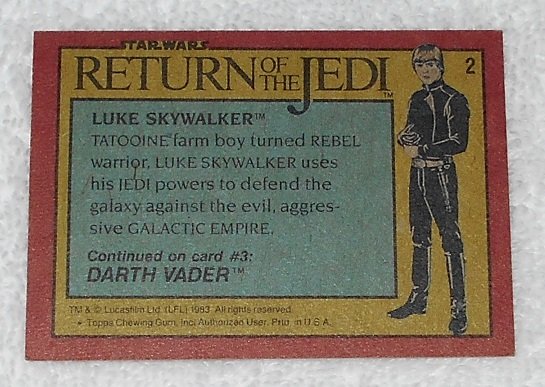 Luke Skywalker - Card # 2 - Star Wars - Return Of The Jedi - Topps - 1983