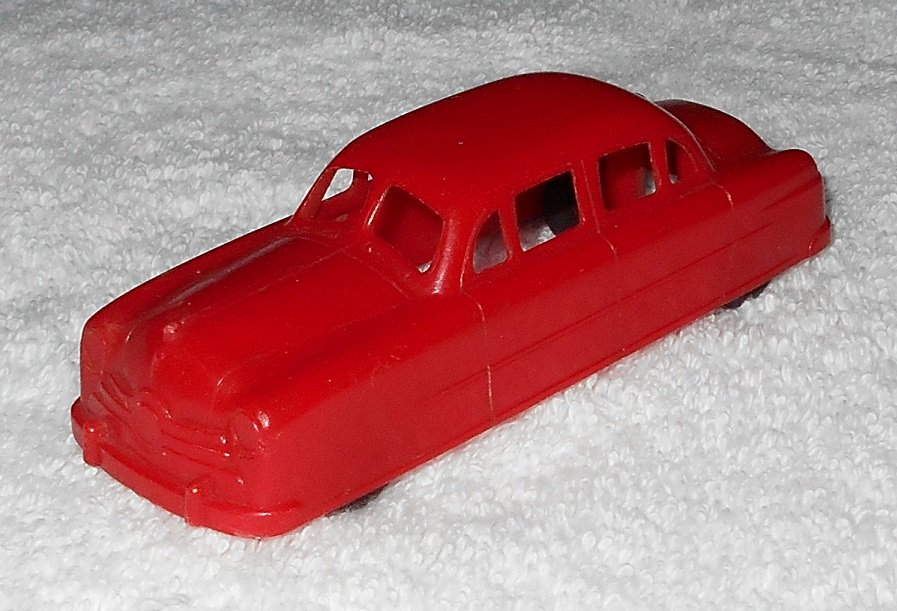 BHS - 1-183 - Red Four Door Car - Plastic - Made In USA - Vintage