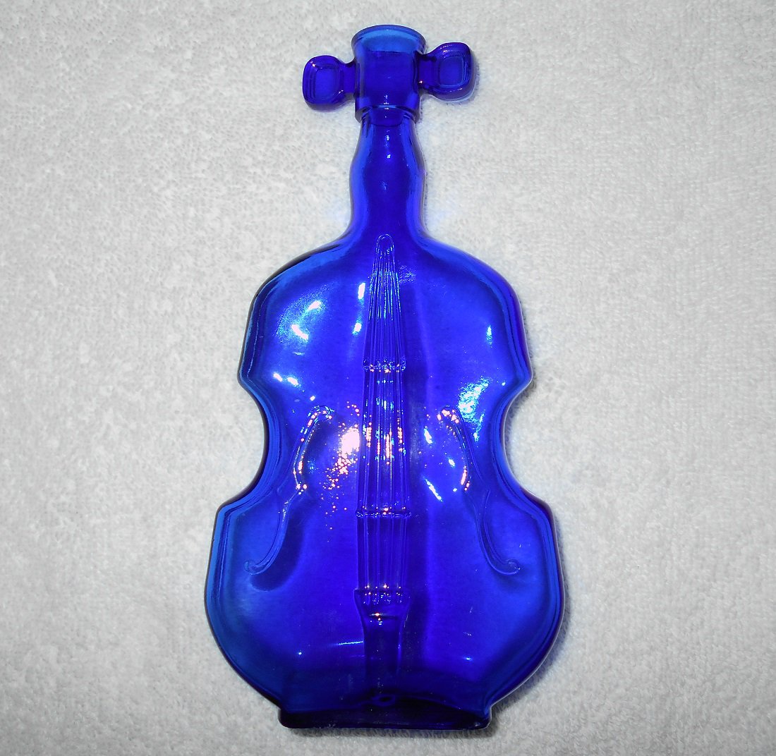 Vintage Violin Fiddle Shaped Blue Glass Bottle / Vase - Molded Glass ...