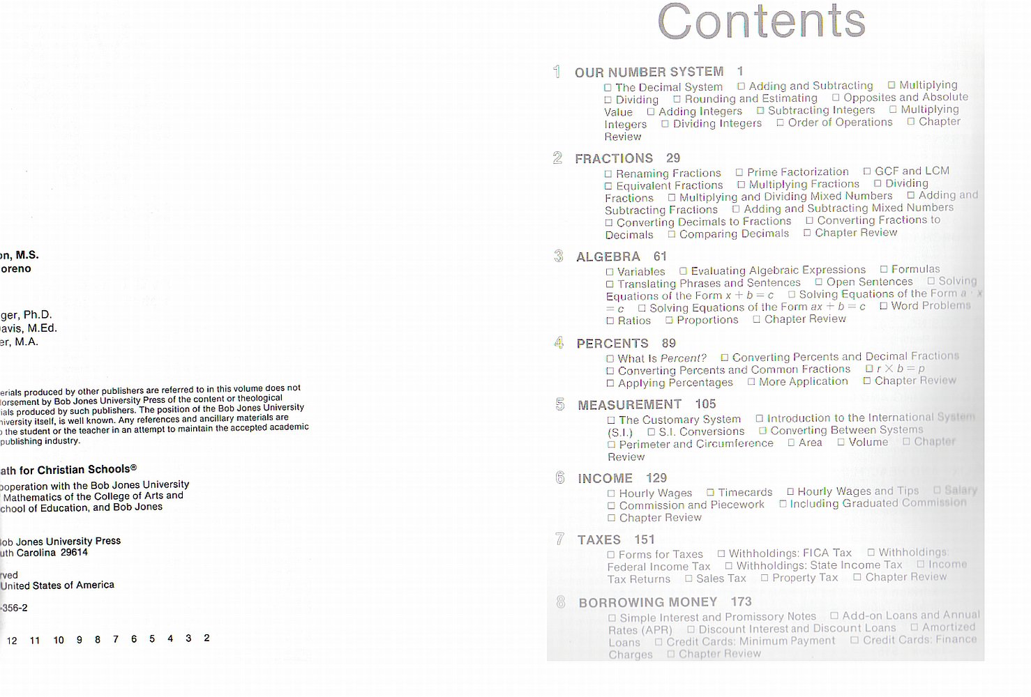 Consumer Math For Christian Schools-Bob Jones HB/1996 Study Of Numbers ...