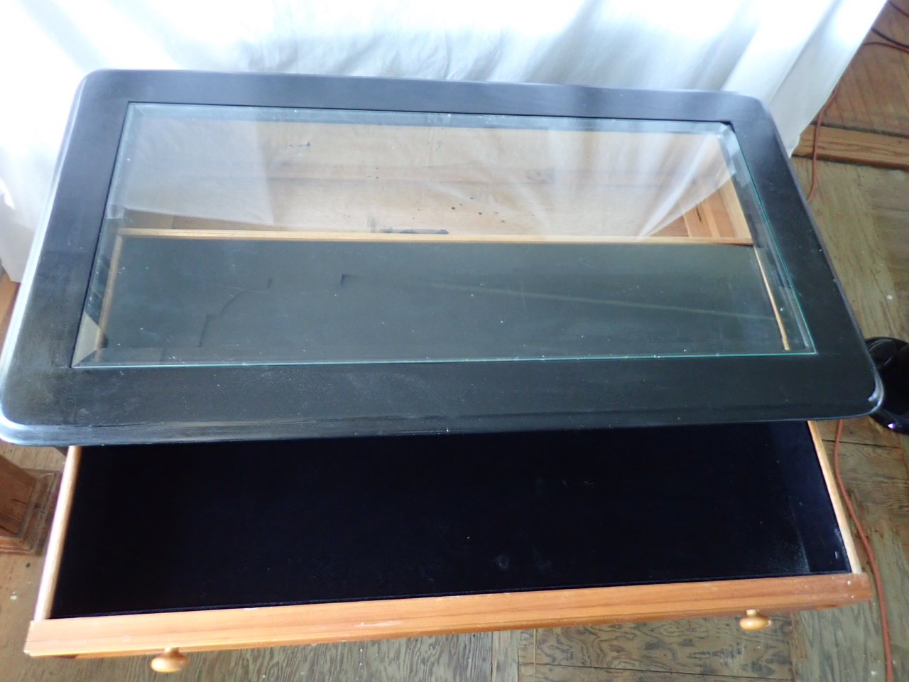 Coffee Table Shadowbox Shadow Box Display Wood 2-Drawer Glass Top ...