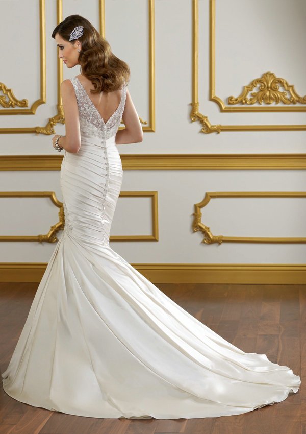 V0147 Free Shipping V Neck Spaghetti Straps Satin Mermaid Wedding Dresses