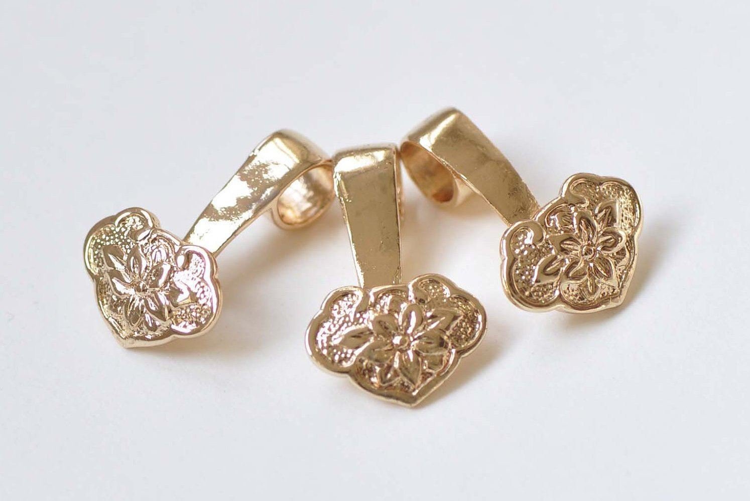 6pcs 24K Champagne Gold Lotus Flower Heart Bail Pendant A6547