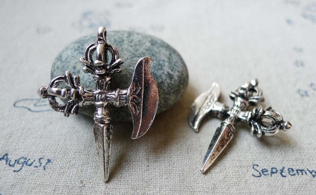 4 pcs Antique Silver Double Vajra/Dorje Cross Buddhism Pendants A5578
