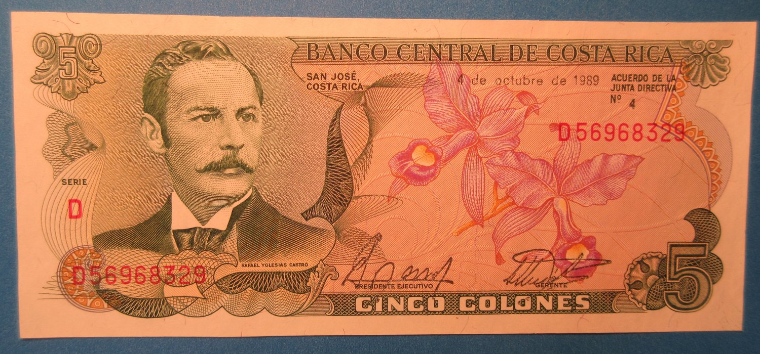 Costa Rica 5 Colones, Oct 4, 1989 D56968330