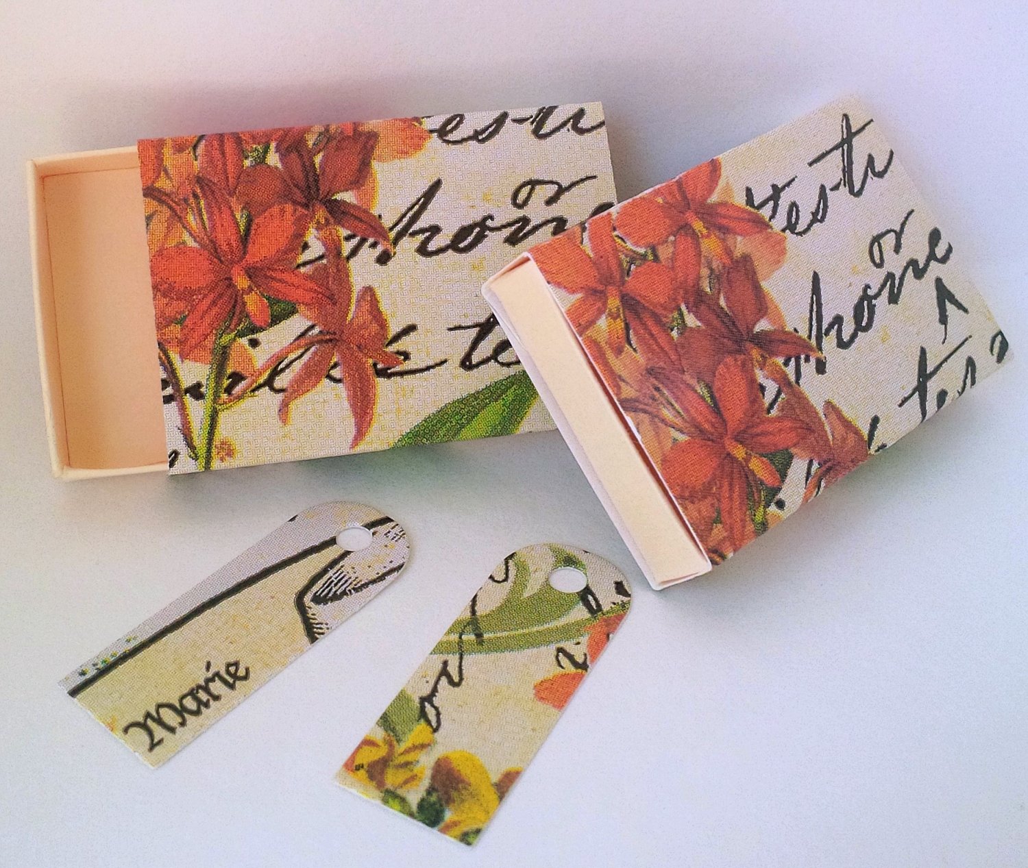 10 Small Vintage Style Patterned Matchboxes - FULLY ASSEMBLED