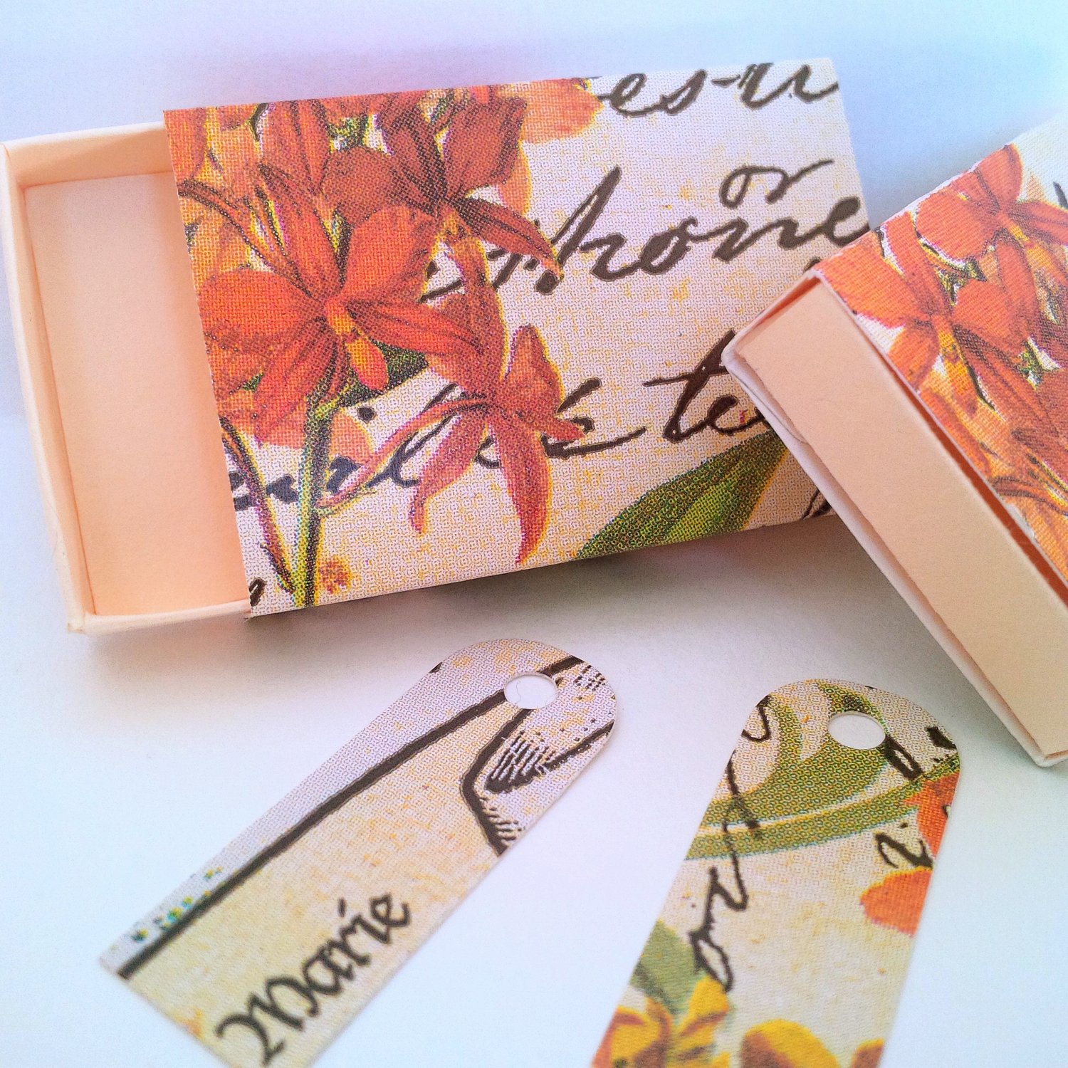 10 Small Vintage Style Patterned Matchboxes - FULLY ASSEMBLED