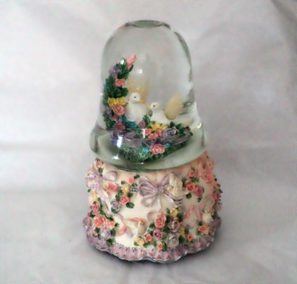 Two White Doves Globe Music Box with Lights Plays Our Love #400157