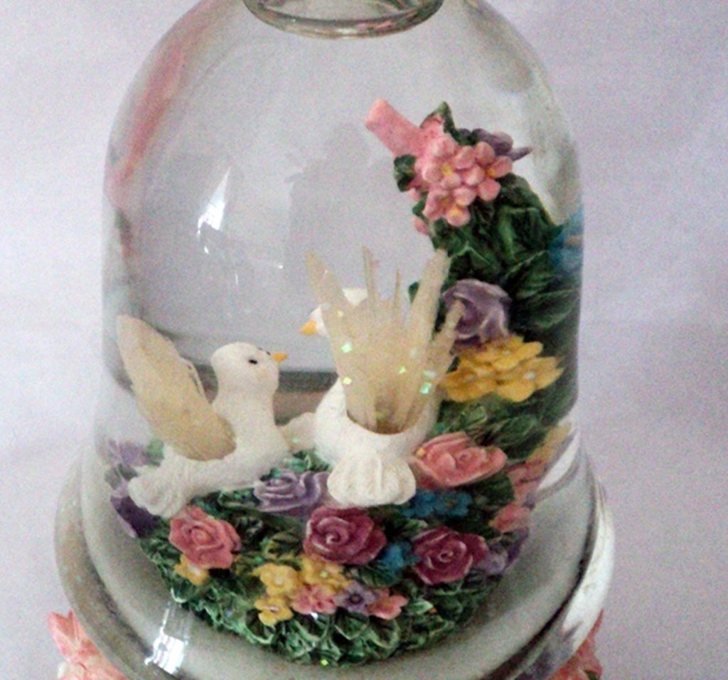 Two White Doves Globe Music Box with Lights Plays Our Love #400157