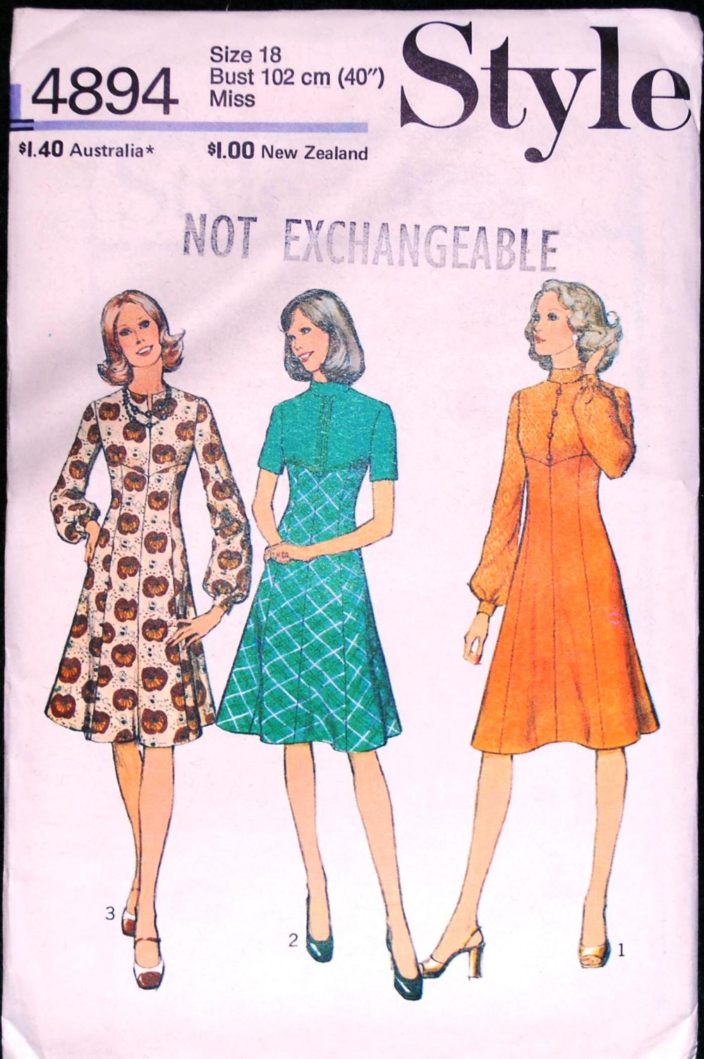 Vintage Style pattern 4894 dresses 1975 bust 40 inches, size 18 Muir-esque