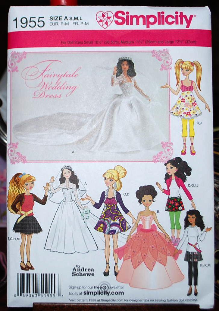 Simplicity 1955 Kate Middleton Barbie Bratz Moxie dolls wedding dress ...