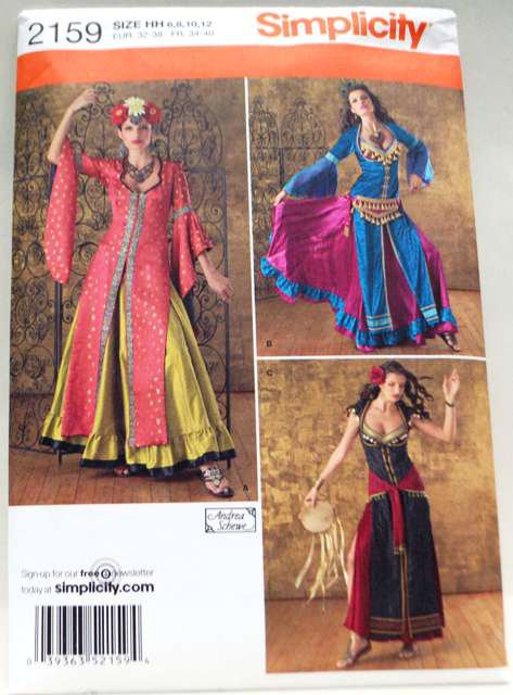Simplicity 2159 pattern for tribal or belly dance costumes, sizes 6-12