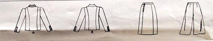 McCall's 8235 vintage 1982 pattern tuxedo jacket, skirt, culottes. Bust 42