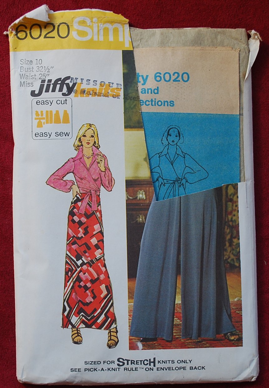Simplicity 6020 vintage 1973 pattern blouse, palazzo pants, skirt bust ...