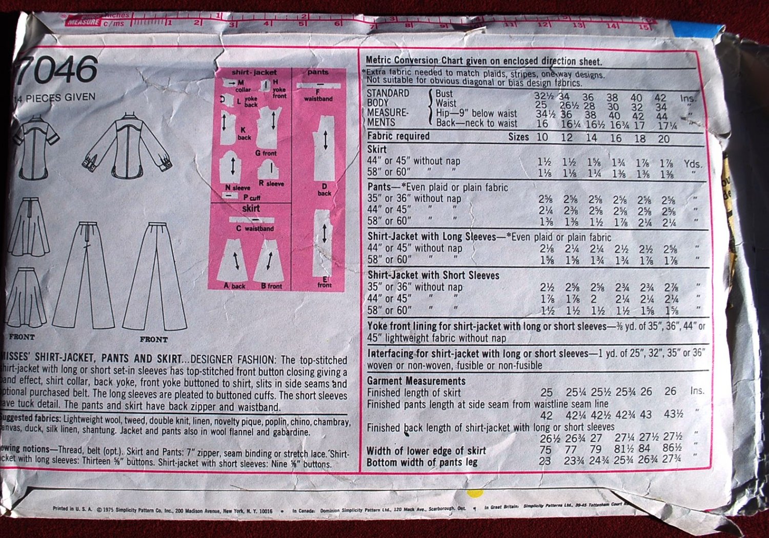Simplicity 7046 vintage 1975 pattern for Designer Fashion suits