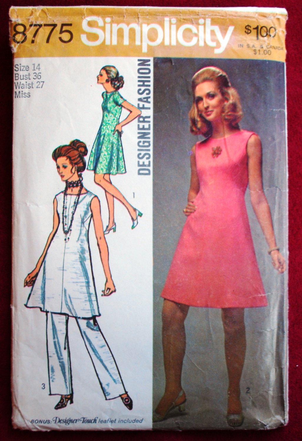 Simplicity 8775 vintage 1970 Designer Fashion pattern for tunic dress pants