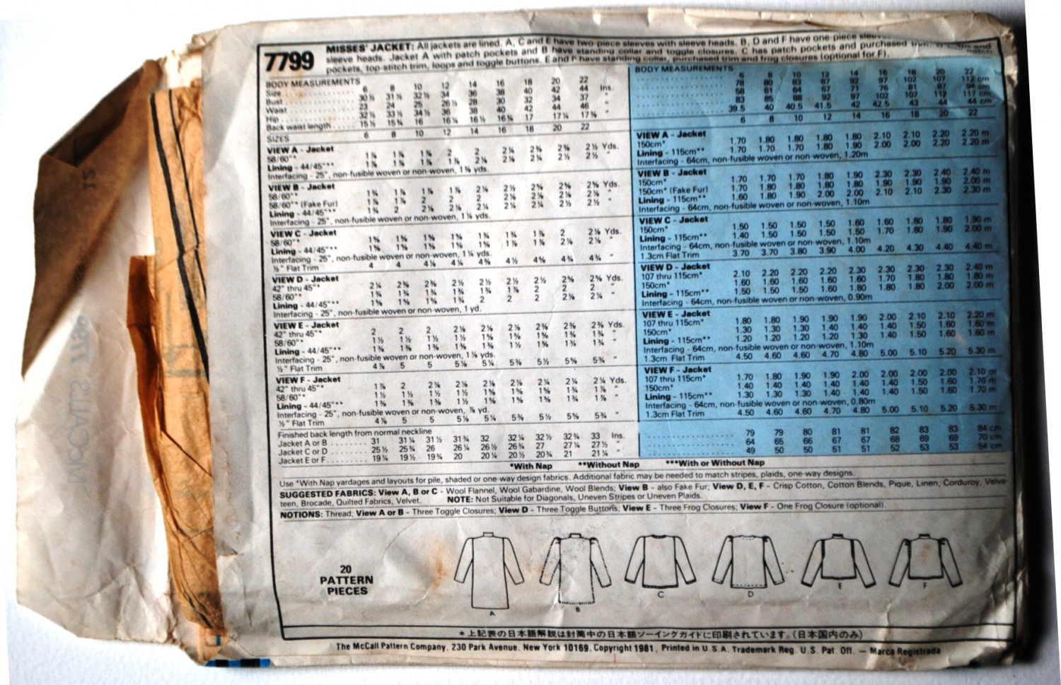 McCall's 7799 vintage 1981 pattern classic jackets, possible ...