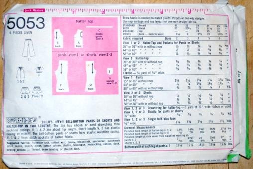 Vintage 1972 Simplicity 5053 children's Jiffy pattern bellbottom pants ...