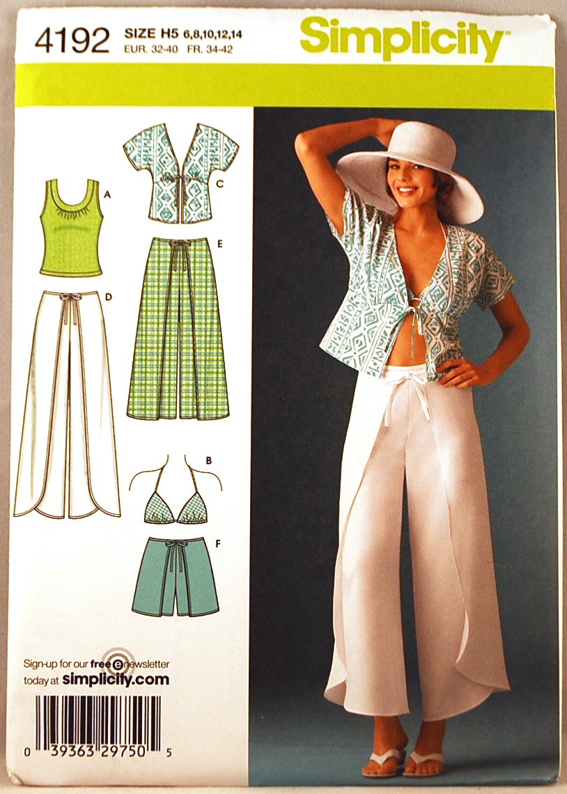 Simplicity 4192 pattern for resort wear, wrap type bottoms sizes 6-14