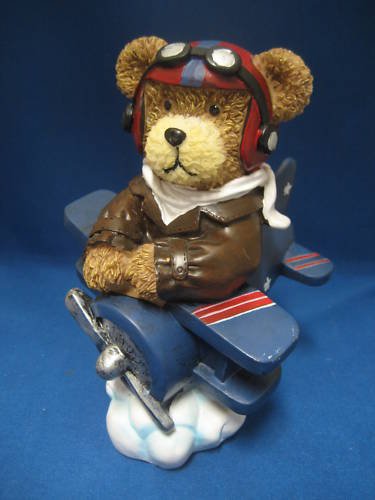 Teddy Bear Pilot Flying Ace Airplane Figurine Statue