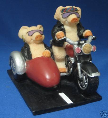 Motorcycle Sidecar Hogs Pigs Bikers Sculpture Figurine