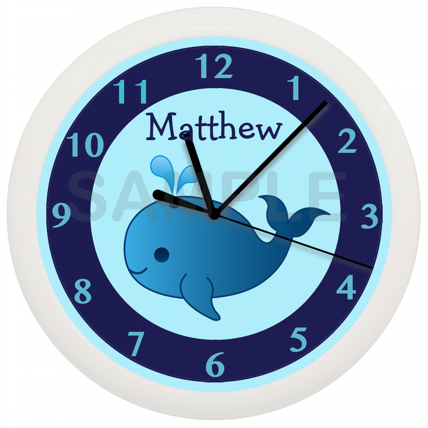 Personalized Blue Whale Kids Bathroom Wall Clock